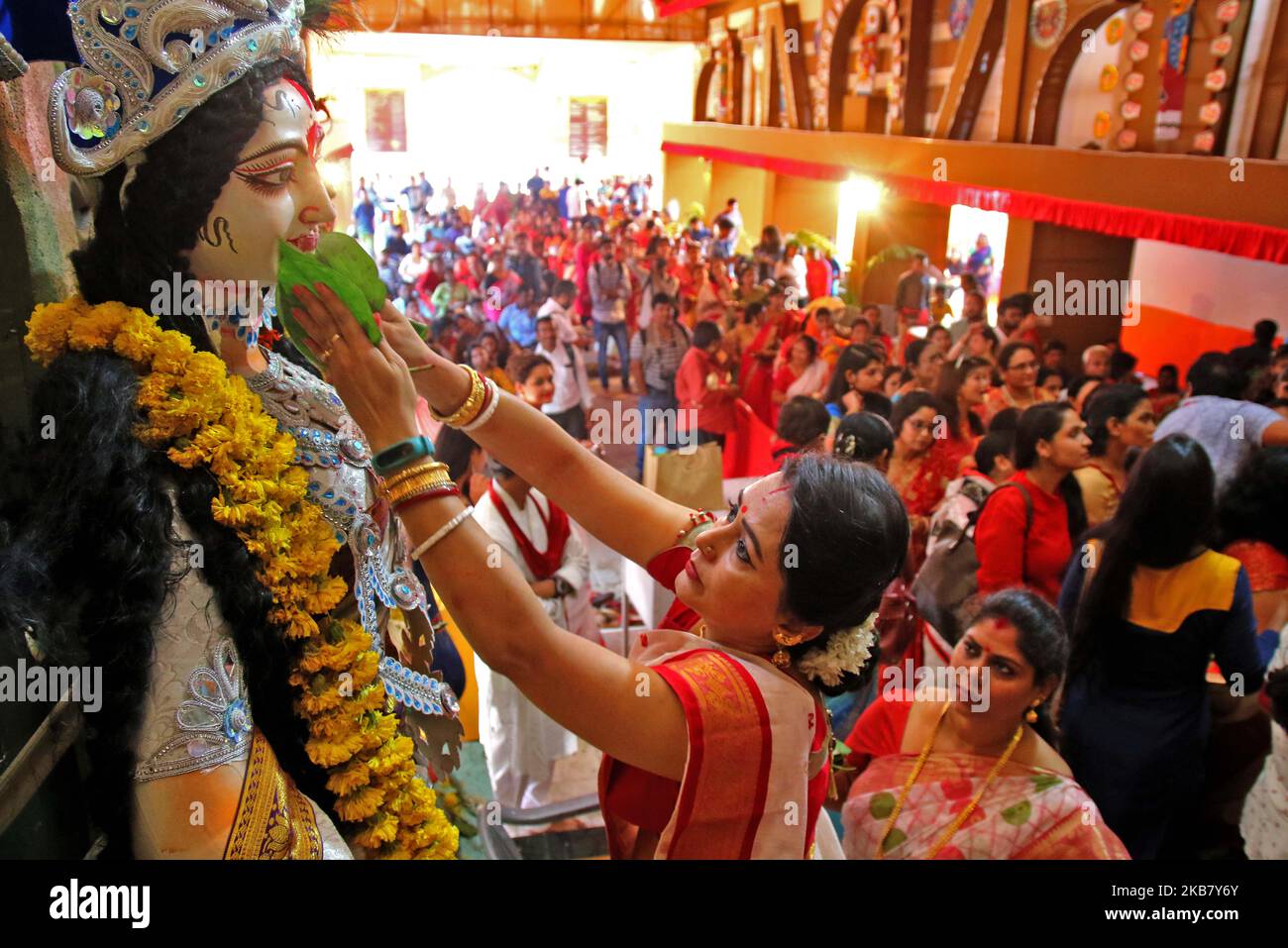 Bengal community women offer worship to Goddess Durga during the final ...