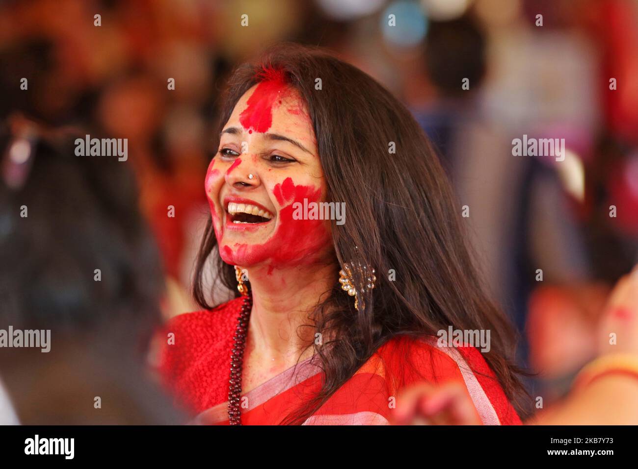 Bengal community married women during the Sindur Khela on the final day ...
