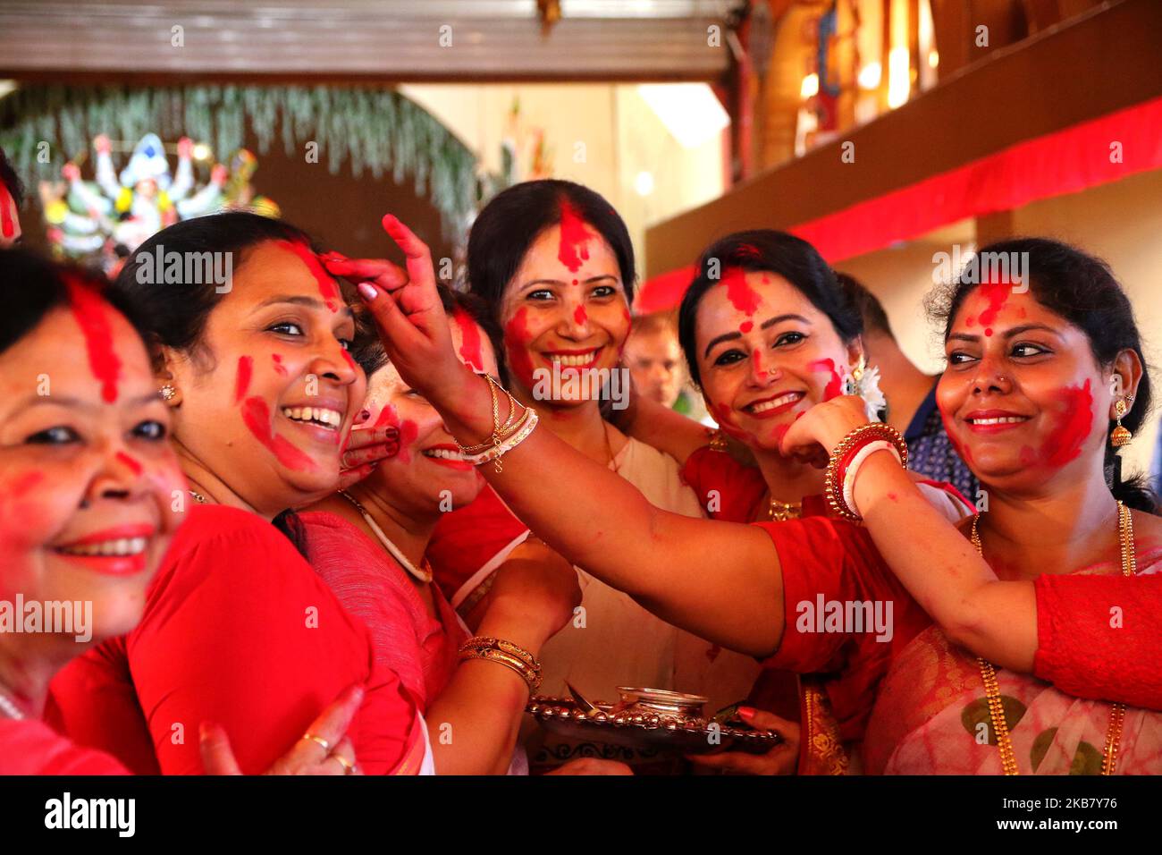 Bengal community married women during the Sindur Khela on the final day ...