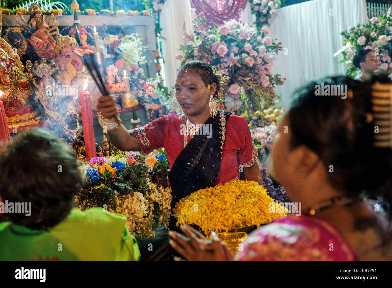 Worshippers celebrate the end of the 9-day long Navratri festival on ...