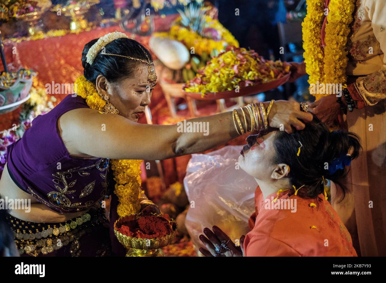 Worshippers celebrate the end of the 9-day long Navratri festival on ...