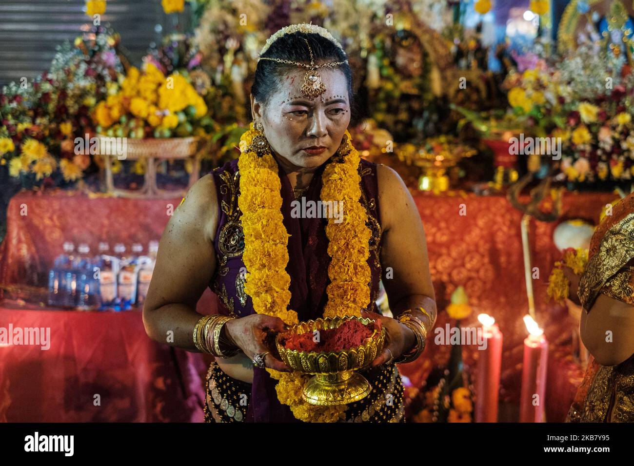 Worshippers celebrate the end of the 9-day long Navratri festival on ...