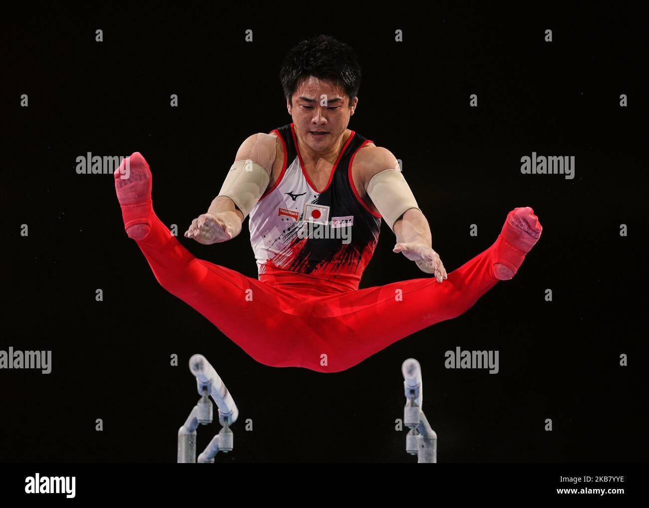 Yuya Kamoto of Japan during parallel bars for men at the 49th FIG ...