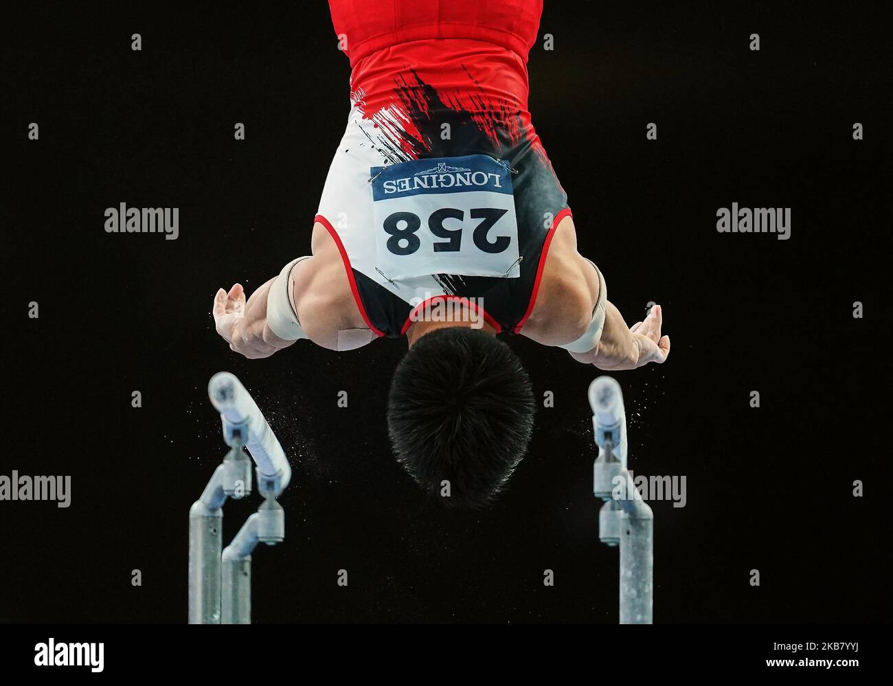 Yuya Kamoto of Japan during parallel bars for men at the 49th FIG ...