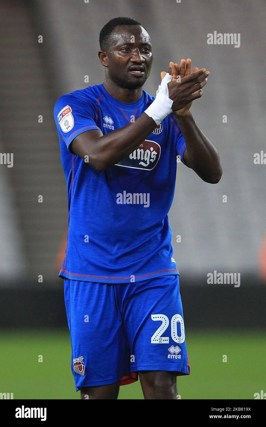 Moses Ogbu of Grimsby Town during the Leasing.com Trophy match between ...