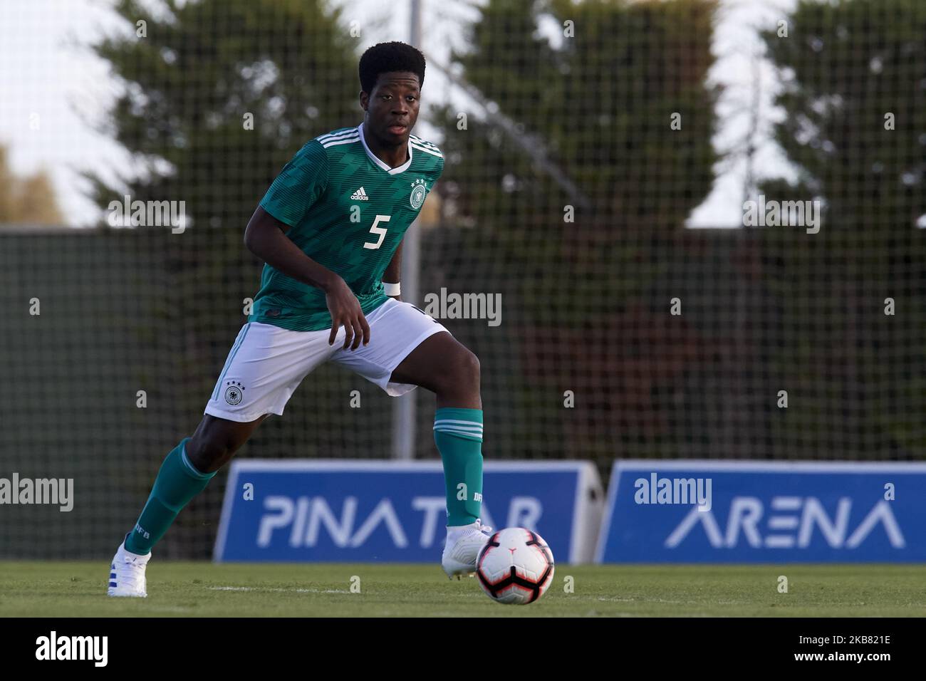 Bright Akwo Arrey-Mbi (Bayern Munchen) of Germany controls the ball ...