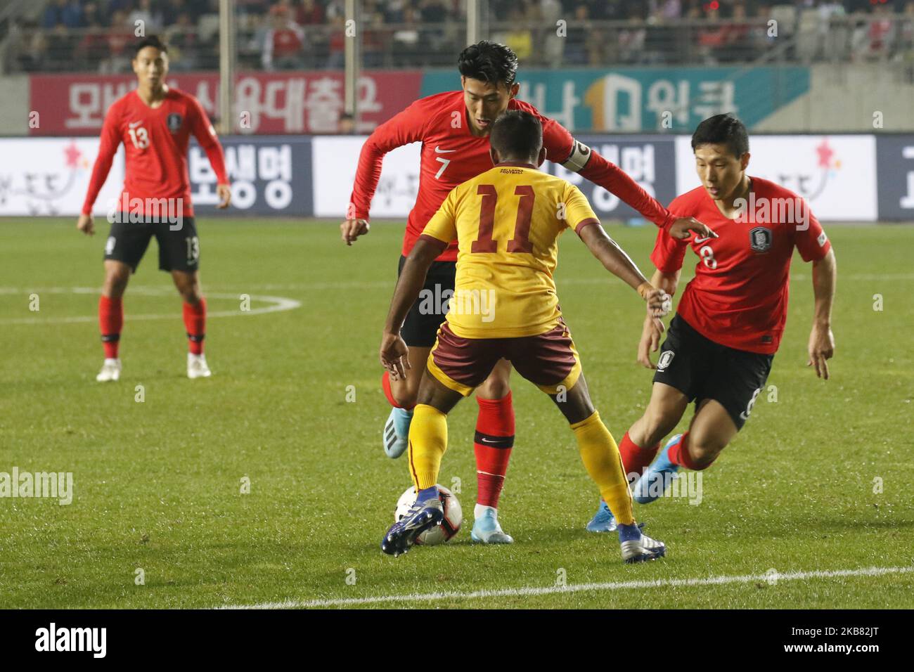 Son Heung Min of South Korea and ananju Madushan of Sri Lanka action ...