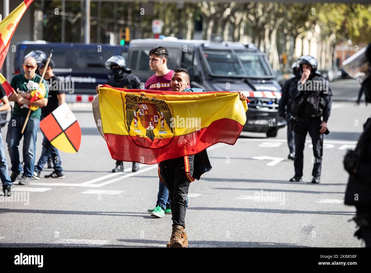 A protester with an illegal fascist flag during a demonstrate in ...