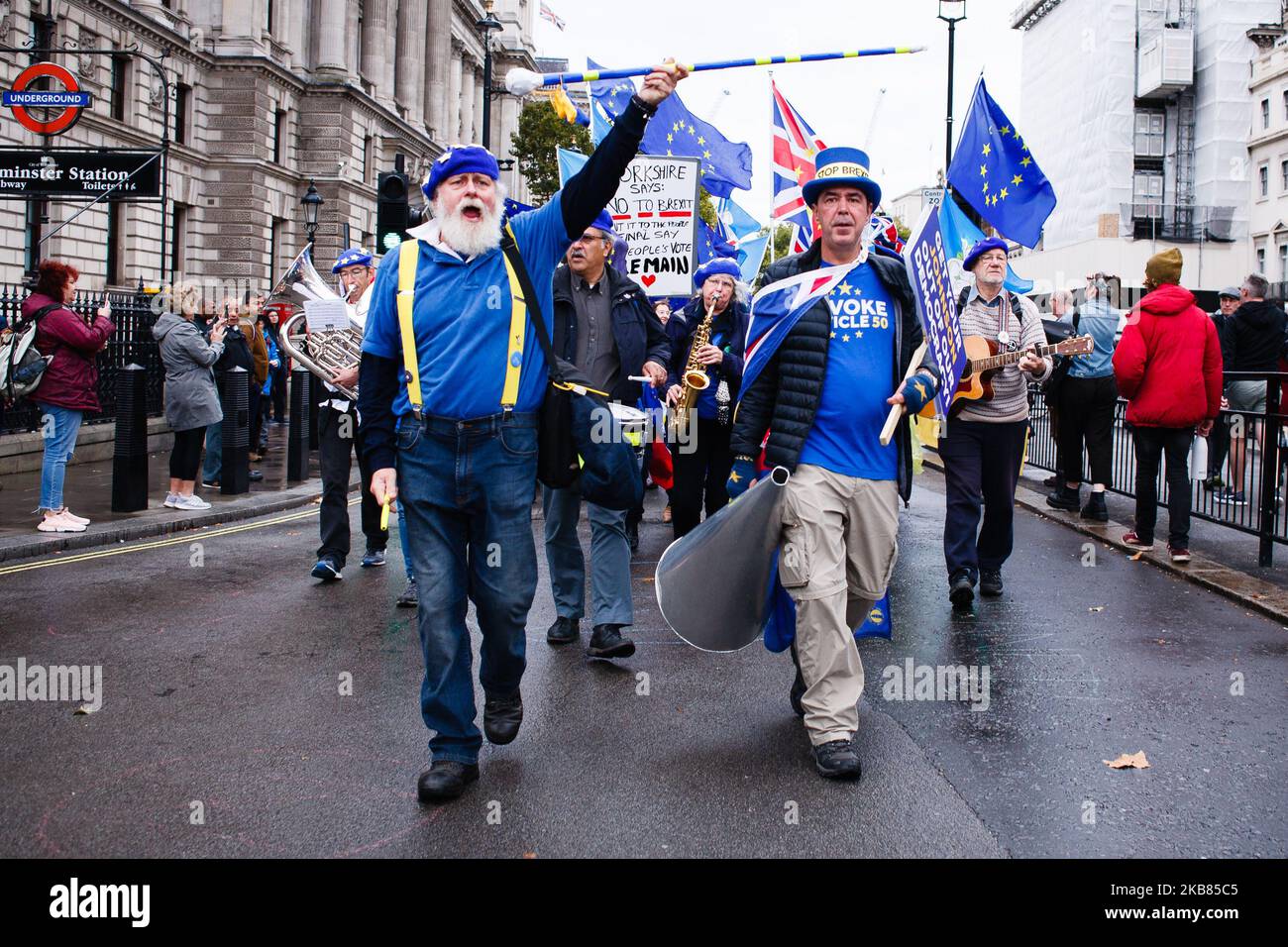Pro-EU demonstrator Steve Bray (right) joins a group of anti-Brexit ...