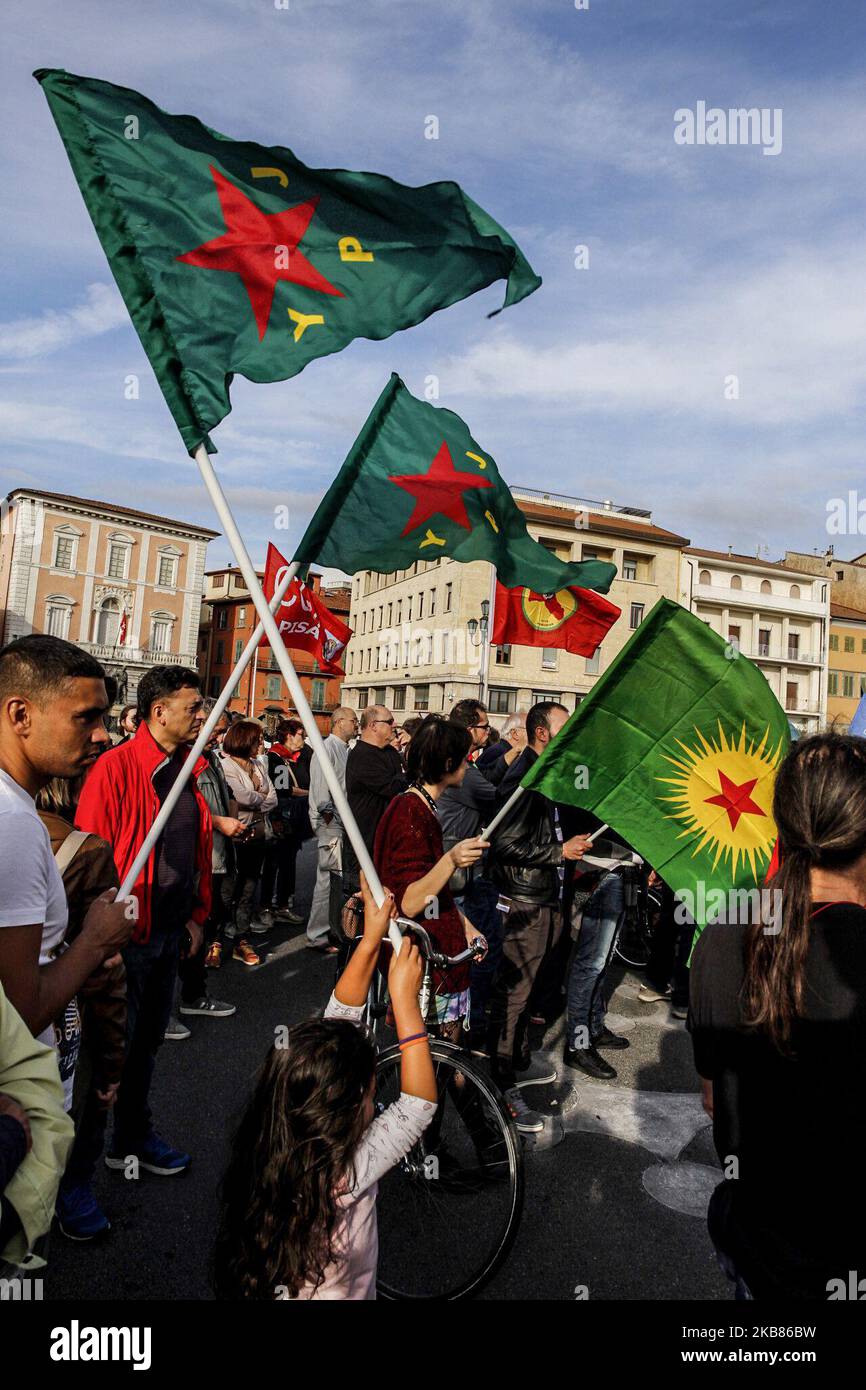 People in support of Kurdish population gathered in Pisa, Italy, on 12 ...