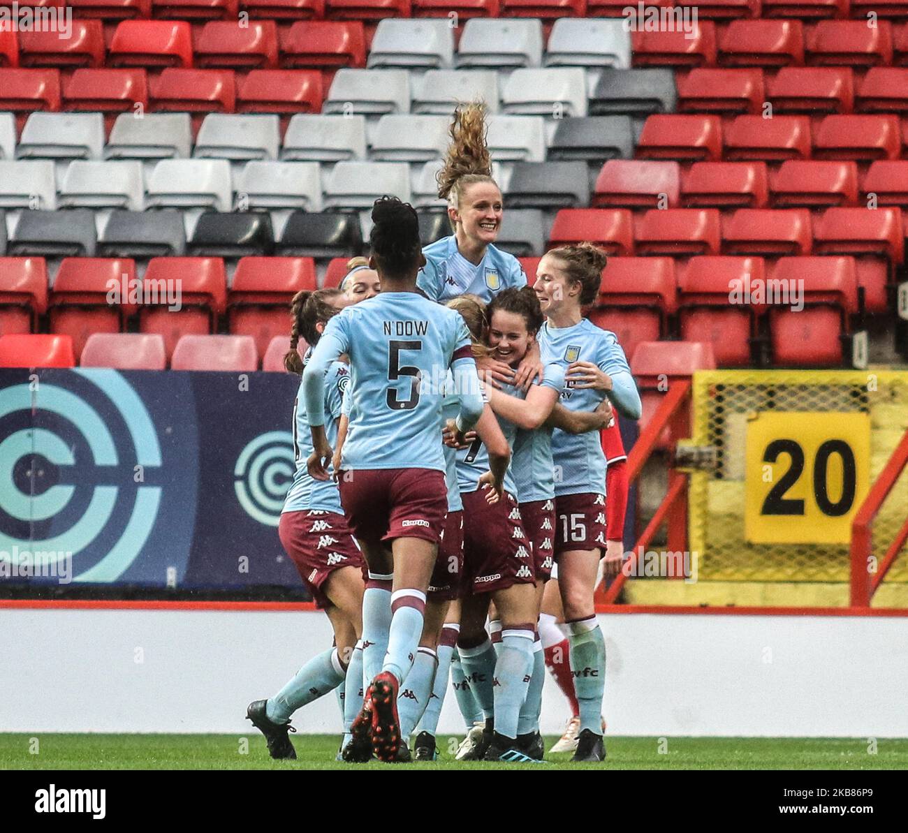 The Aston Villa team celebrate a goal during FA Women's Championship ...
