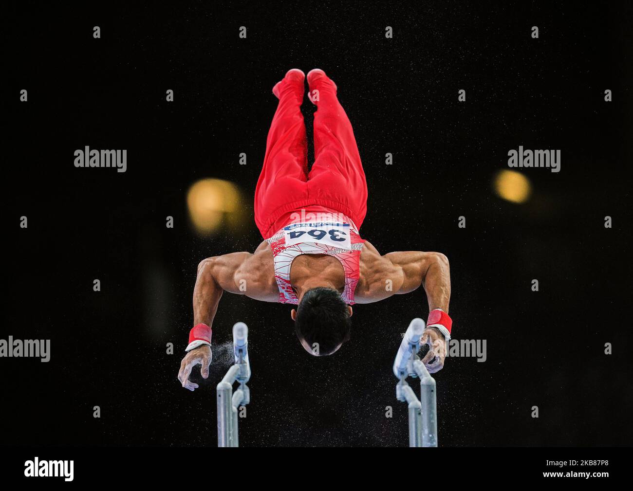Ferhat Arican of Turkey during parallel bars for men at the 49th FIG ...