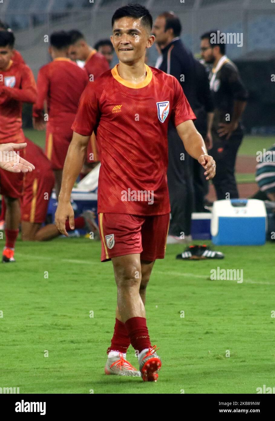 Indian National football team Captain Sunil Chhetri with a team at the ...