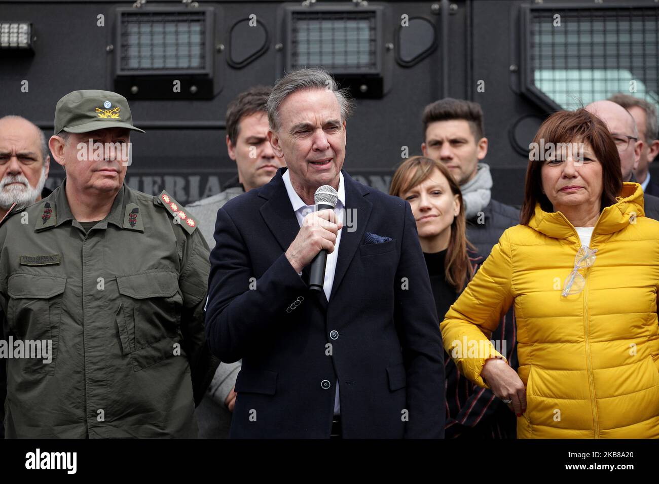 Security Minister Patricia Bullrich along with Senator Miguel Angel ...