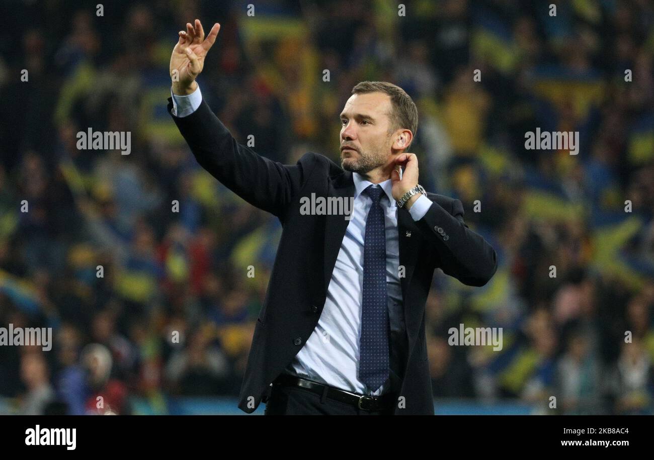 Ukraine's head coach Andriy Shevchenko celebrates their 2-1 victory in ...