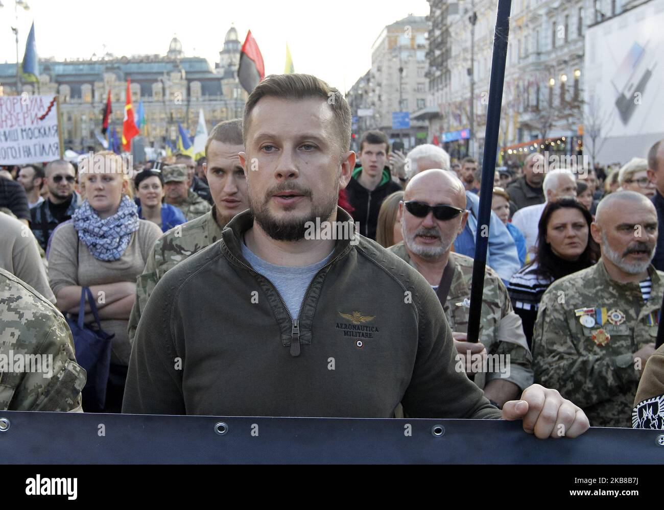 Andriy Biletsky ,the leader of political party National Corps, takes part at a march against the ...