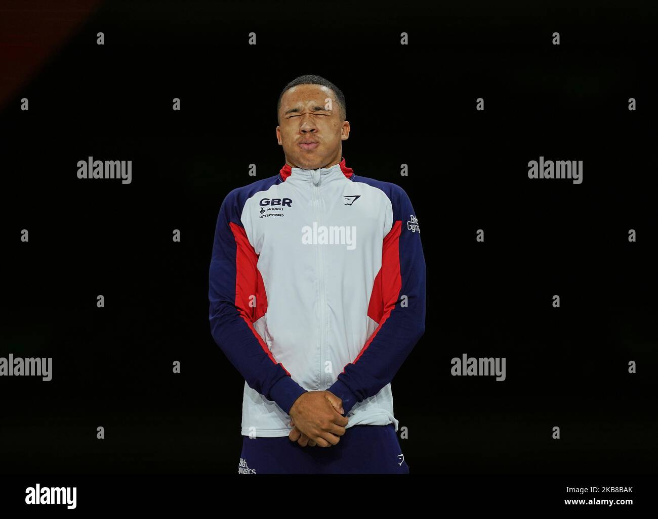 Joe Fraser of Great Britain while getting his gold medal in parallel ...