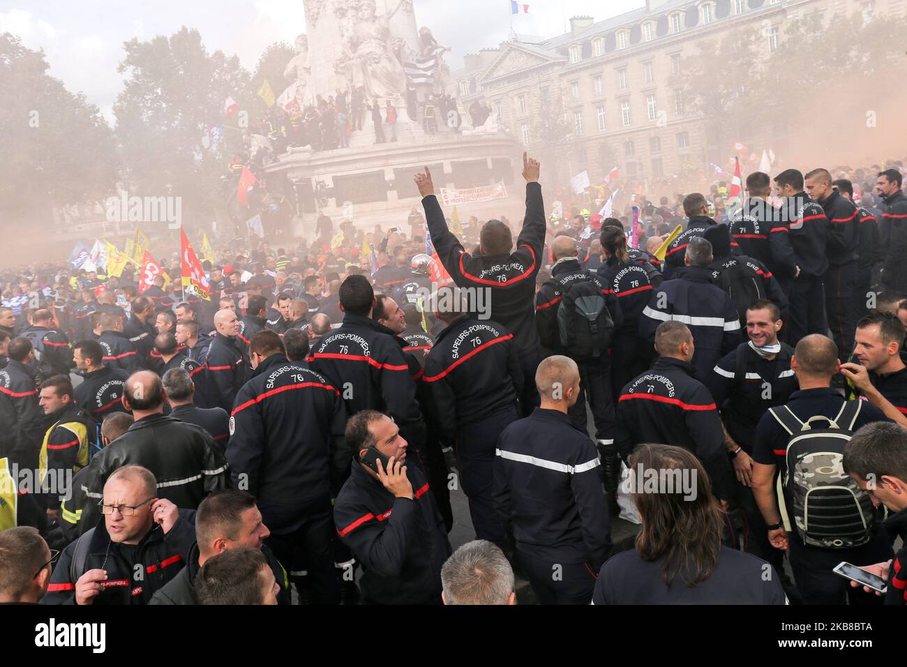 Firefighters protest at place de la Republique, during the day of ...