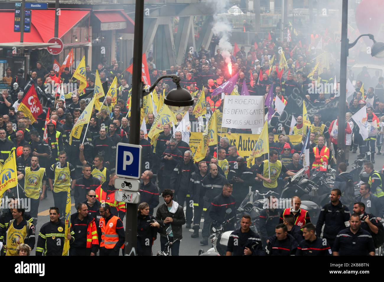 Firefighters protest as they march during the day of mobilization and ...