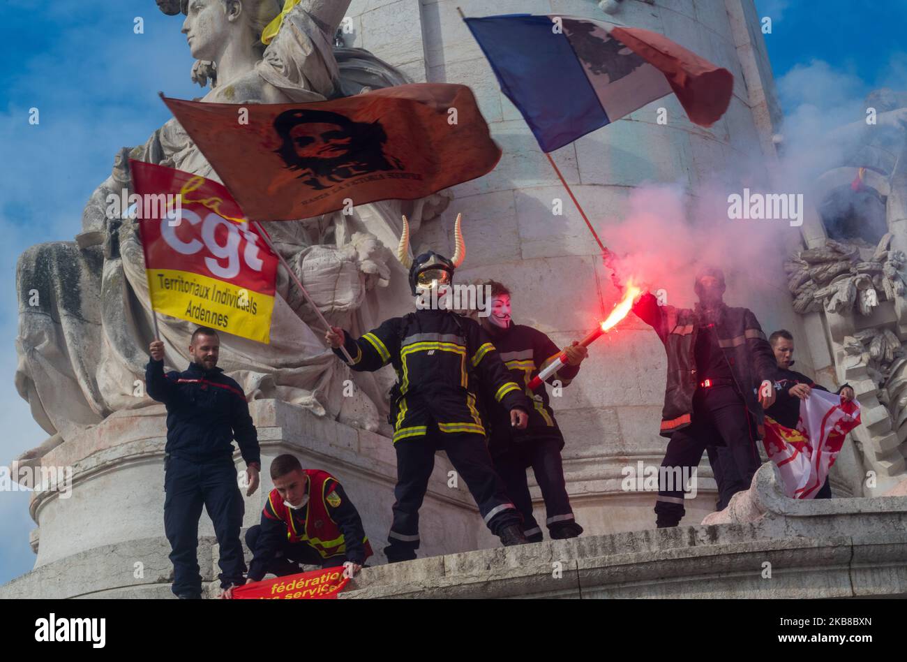 Firefighters protest at place de la Republique, during the day of ...