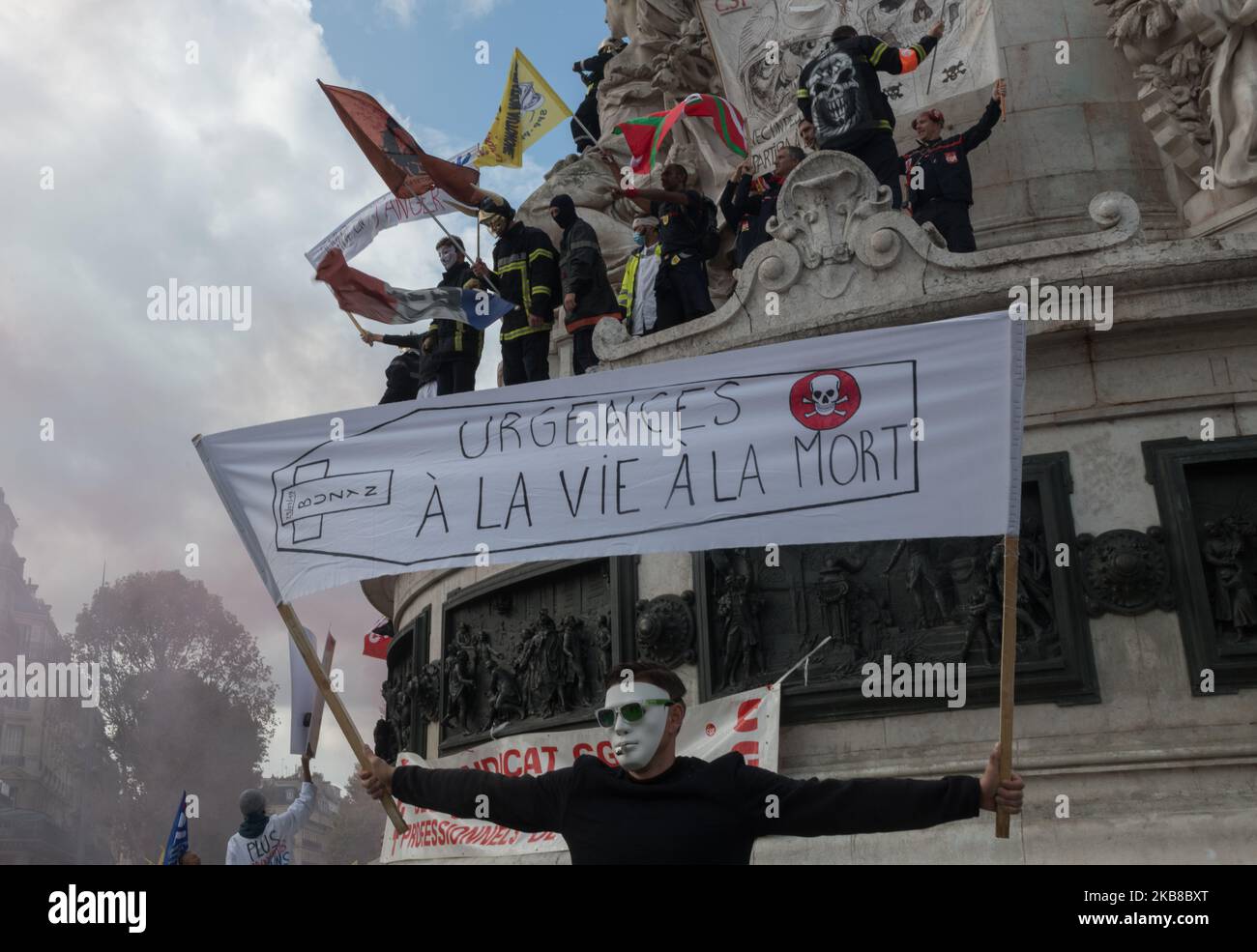 Firefighters protest at place de la Republique, during the day of ...