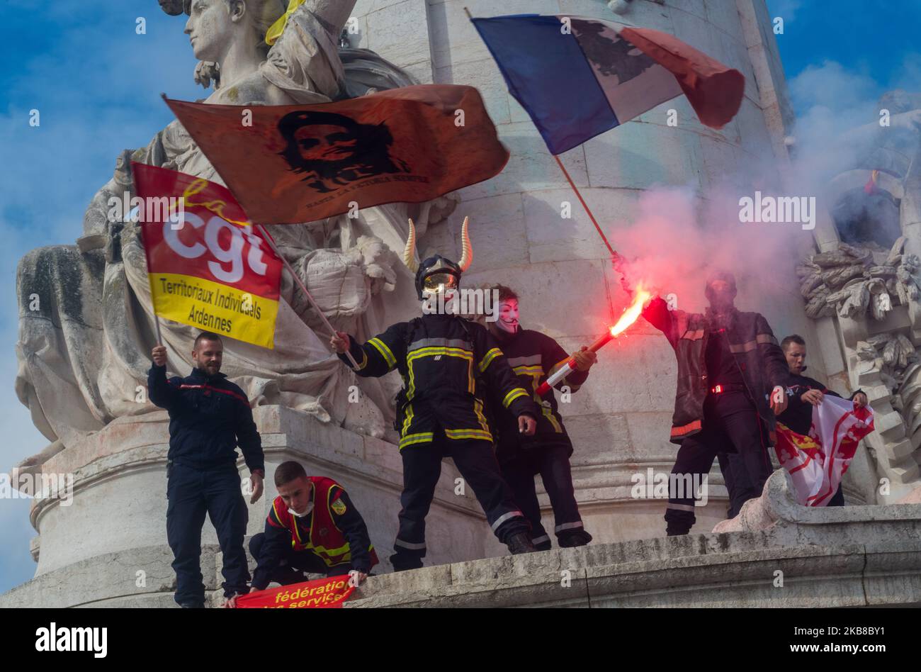 Firefighters protest at place de la Republique, during the day of ...