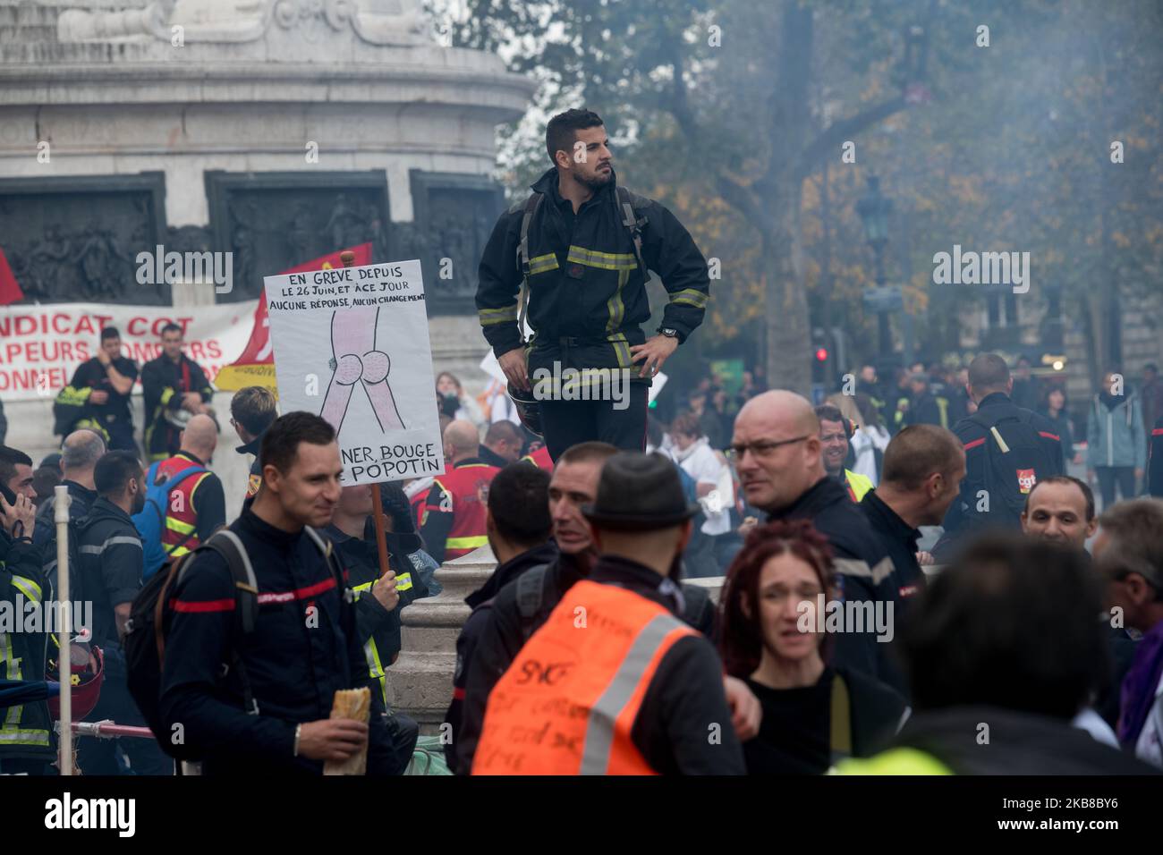 Firefighters protest at place de la Republique, during the day of ...