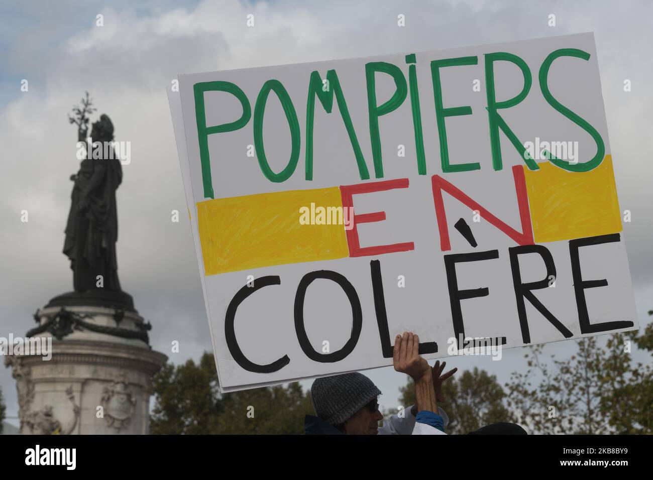Firefighters protest at place de la Republique, during the day of ...