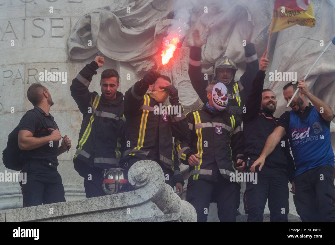 Firefighters protest at place de la Republique, during the day of ...