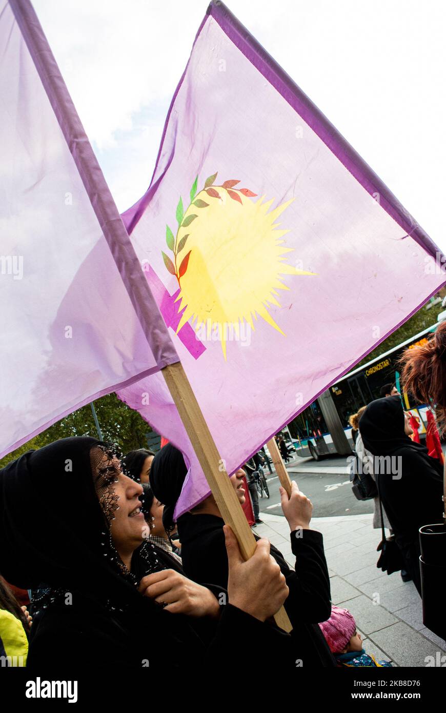 a women from the Kurdish community at a demonstration in support of YPG ...