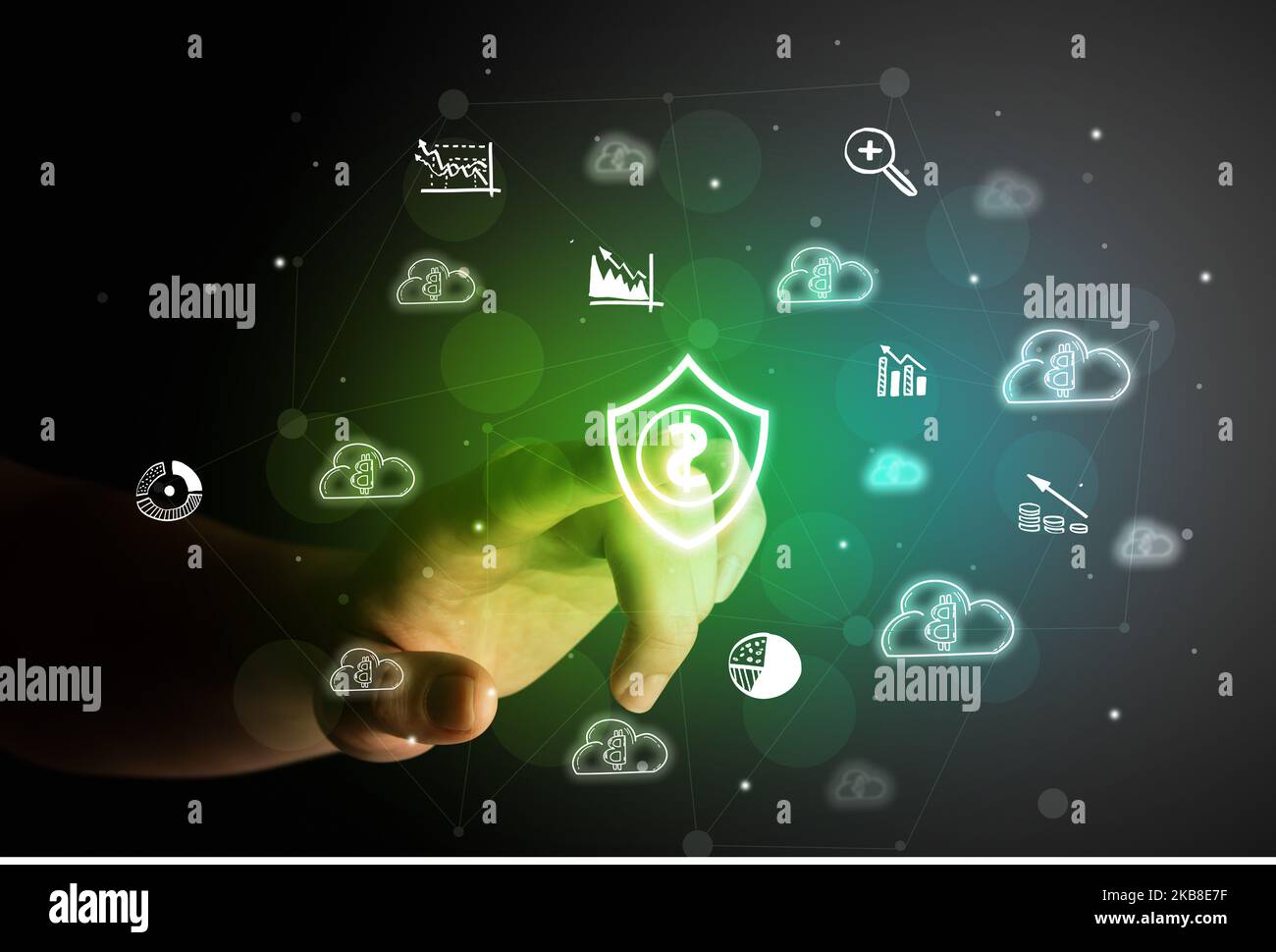 Businessman finger touching on screen multimedia interface with hand ...