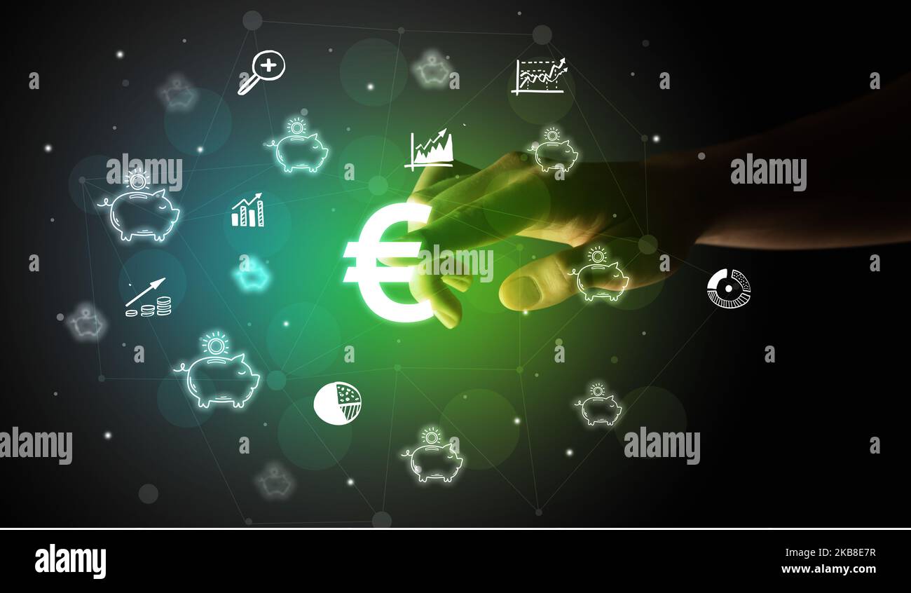 Businessman finger touching on screen multimedia interface with hand ...