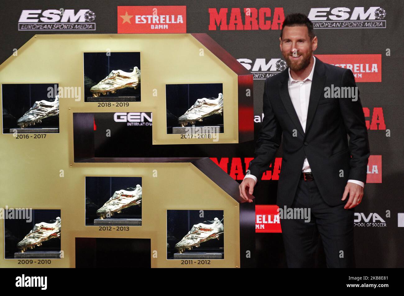 Leo Messi receives his sixth Golden Boot, on 16th October 2019, in ...