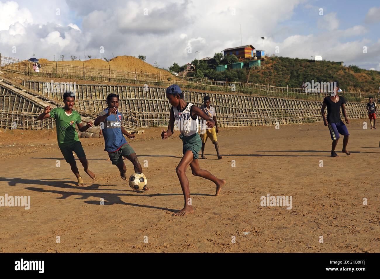 Rohingya children are playing football at Kutupalong refugee camp in ...