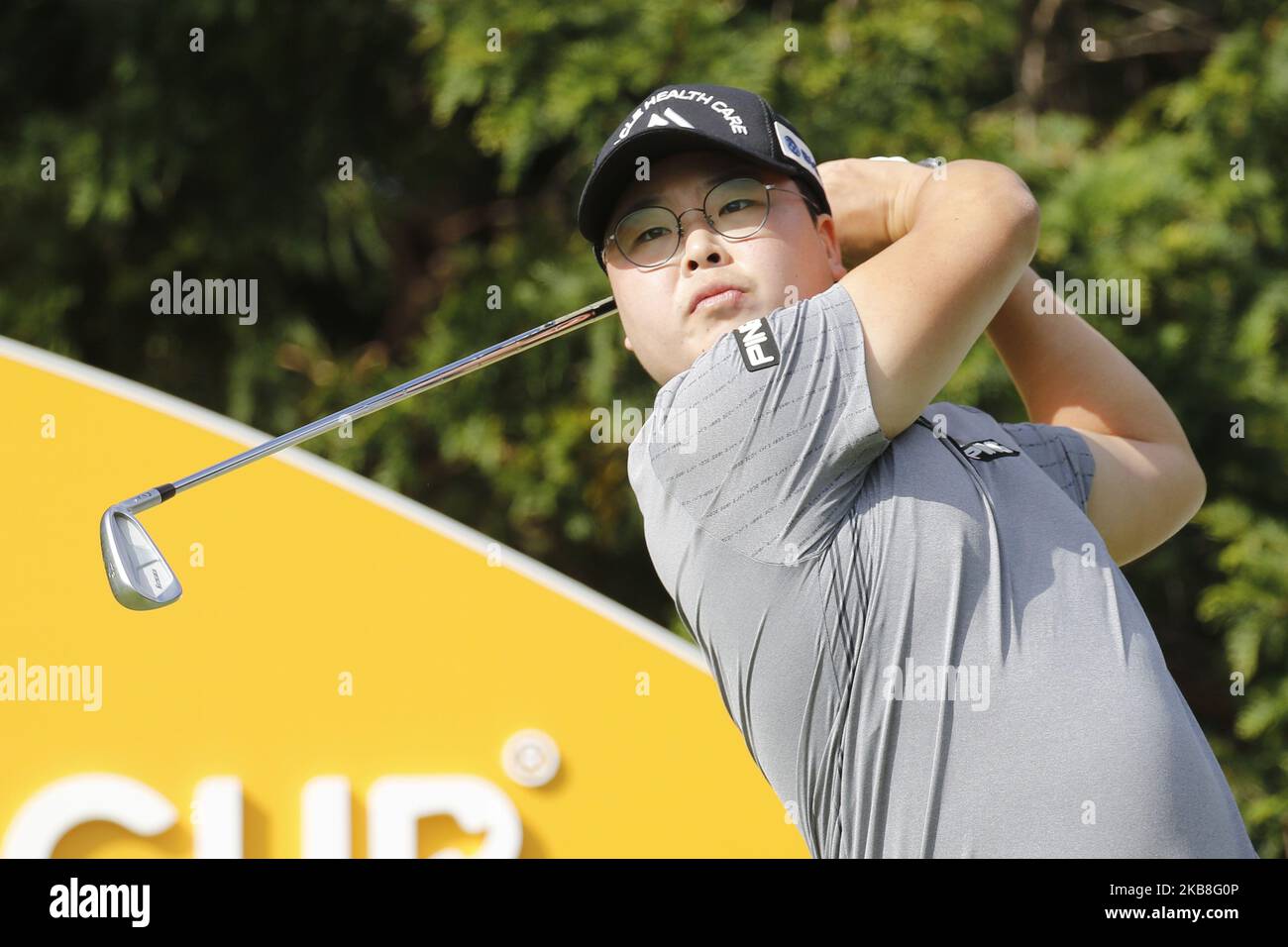 Jung Gon Hwang of South Korea action on the green during an PGA Tour The CJ Cup Nine Bridges ...