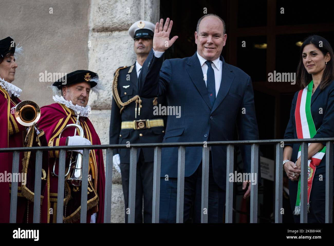 Prince Albert II of Monaco waves as he attends the meeting Smart City ...