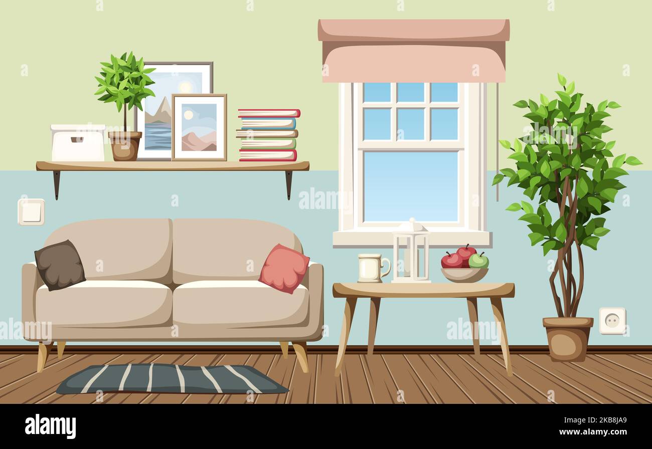 Cozy living room interior design with half-painted walls, a sofa, and a ...