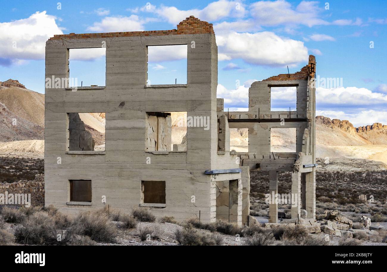 The frame of a building still stands in Rhyolite ghost town, Nevada ...
