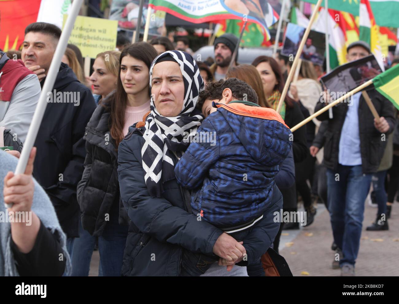Kurdish activists and supporters take parte during demonstration ...