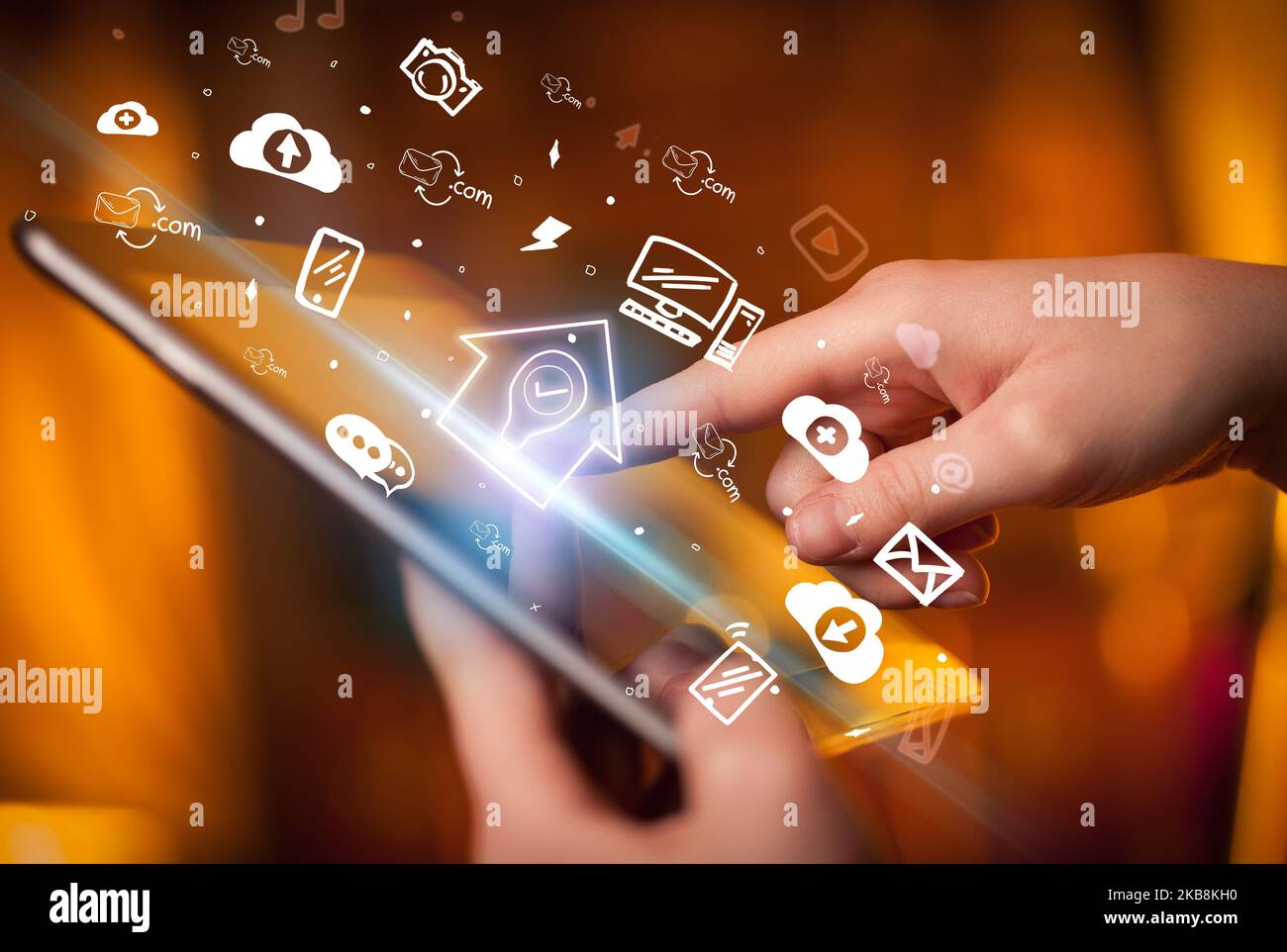 Close-up of a touchscreen with hand drawn icons Stock Photo - Alamy