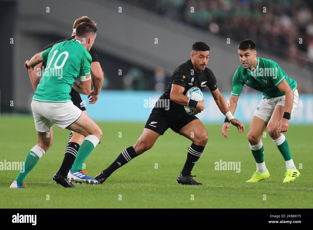New Zealand fly half Richie Mo'unga in action during the Rugby World ...