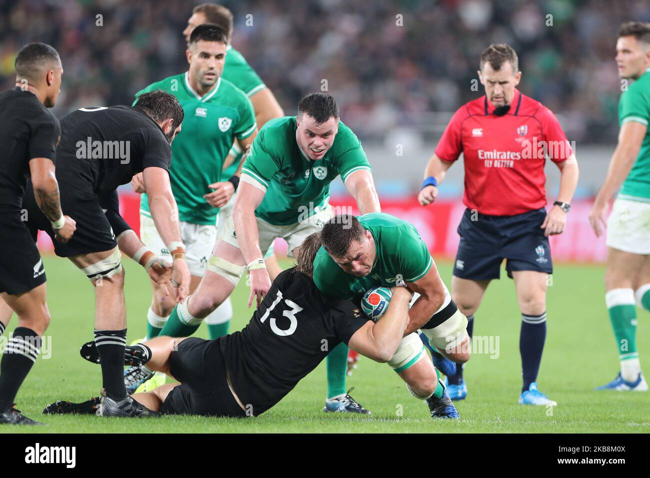 CJ Stander of Ireland is tackled during the 2019 Rugby World Cup ...