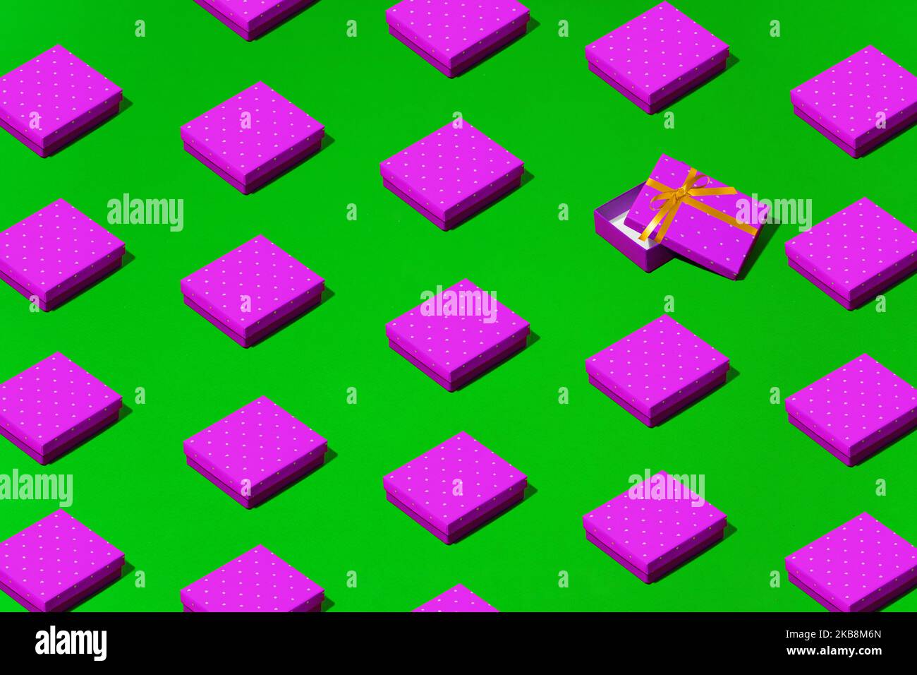 Minimal bright pattern, ornament made of purple, purple gift boxes on a ...