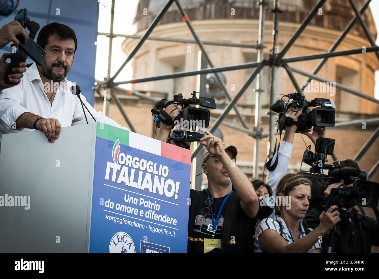 League leader Matteo Salvini arrives on a stage set in St. John at the ...
