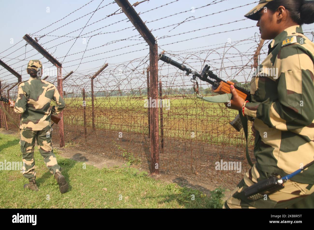 Indian Border Security Force (BSF) Women soldiers patrolling at the ...