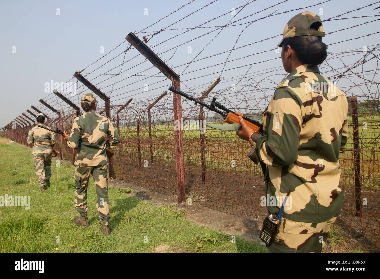 Indian Border Security Force (BSF) Women soldiers patrolling at the ...