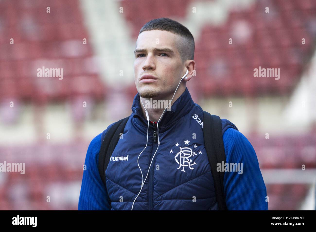 Ryan Kent of Rangers arrives ahead of the Scottish Premier League match ...