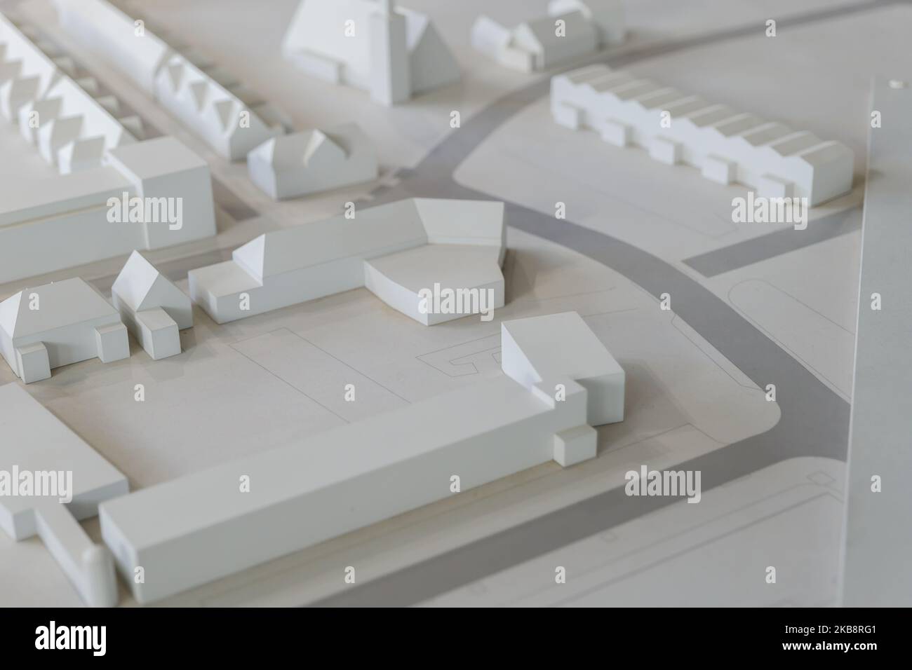 Top view of white architectural models. Architect's design thinking ...