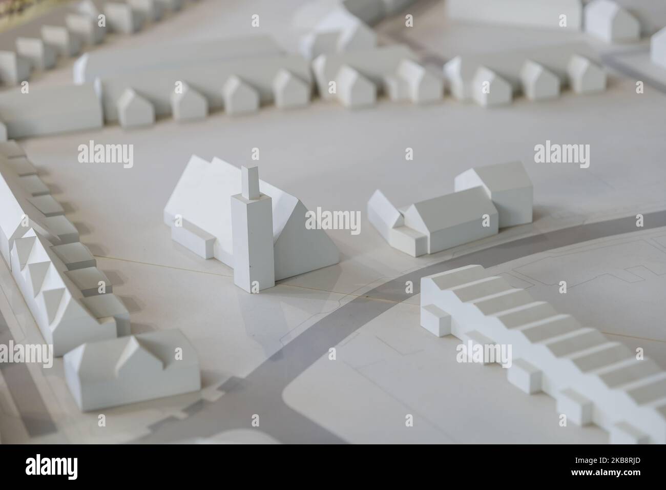 Top view of white architectural models. Architect's design thinking ...