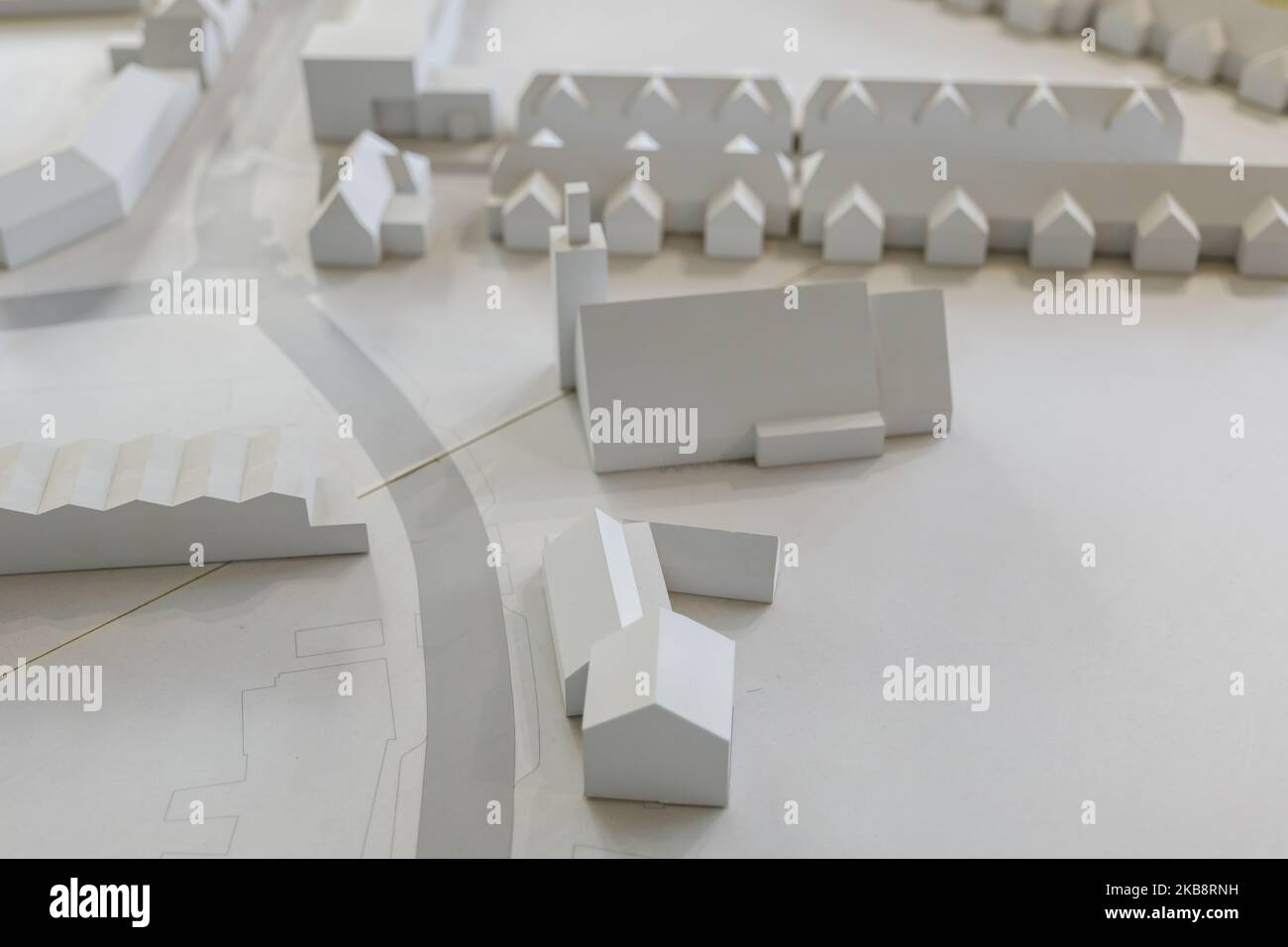 Top view of white architectural models. Architect's design thinking ...